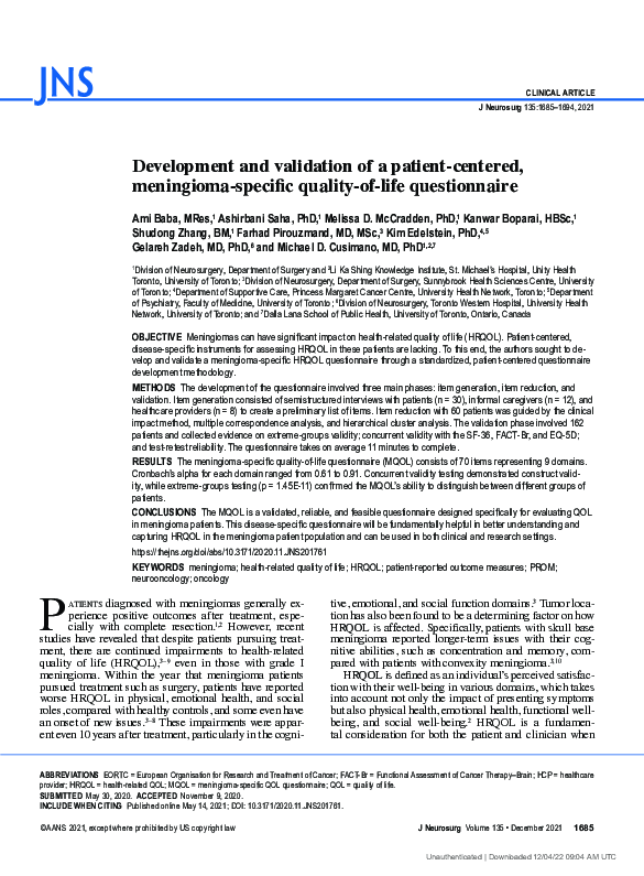 (PDF) Development and Validation of a Patient-Centered Health-Related ...