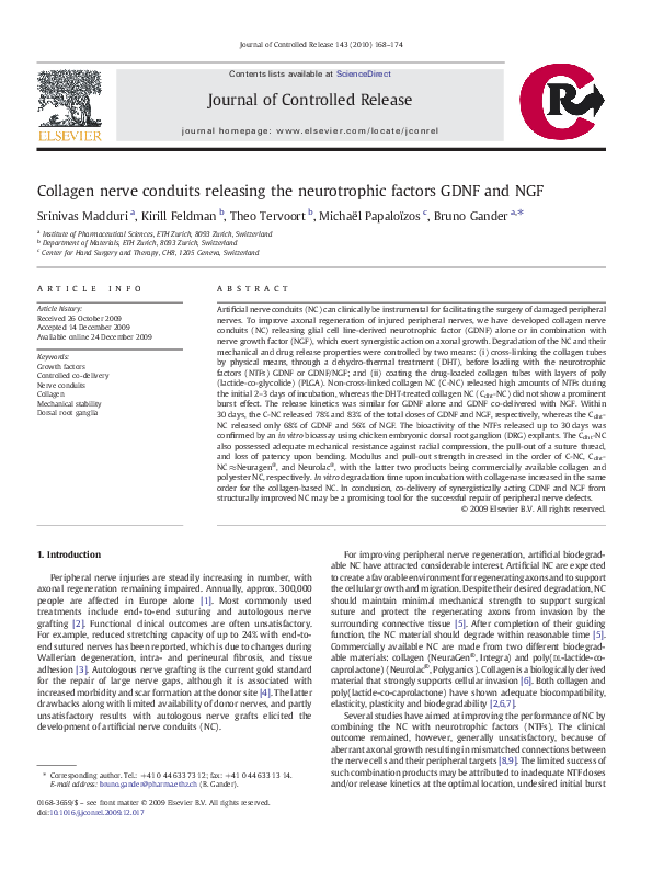 (PDF) Collagen nerve conduits releasing the neurotrophic factors GDNF ...