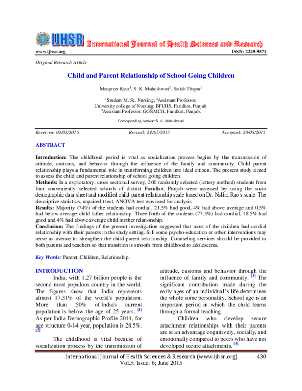 (PDF) Tool 2 : Modified Child parent relationship scale