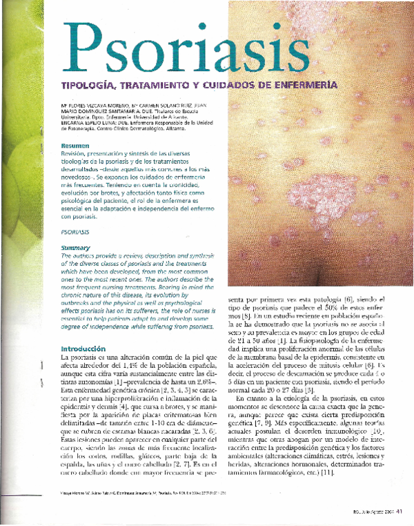 (PDF) Psoriasis: tipología, tratamiento y cuidados de enfermería