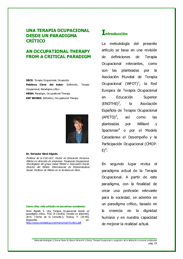 (PDF) Una Terapia Ocupacional Desde Un Paradigma Crítico an ...