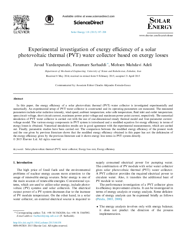 (PDF) Experimental investigation of exergy efficiency of a solar ...