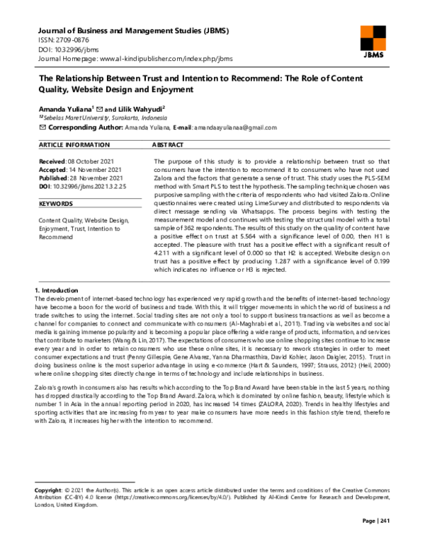 (PDF) The Relationship Between Trust and Intention to Recommend: The ...