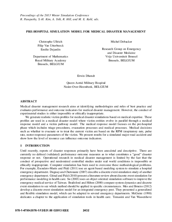 (PDF) Pre-hospital simulation model for medical disaster management