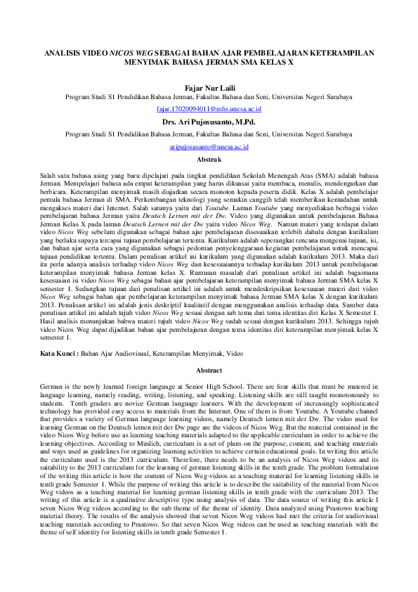 (PDF) Analisis Video Nicos Weg Sebagai Bahan Ajar Pembelajaran Keterampilan Menyimak Bahasa ...