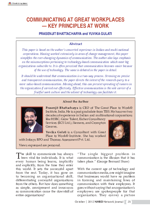 (PDF) Communicating at Great Workplaces - Key Principles at Work