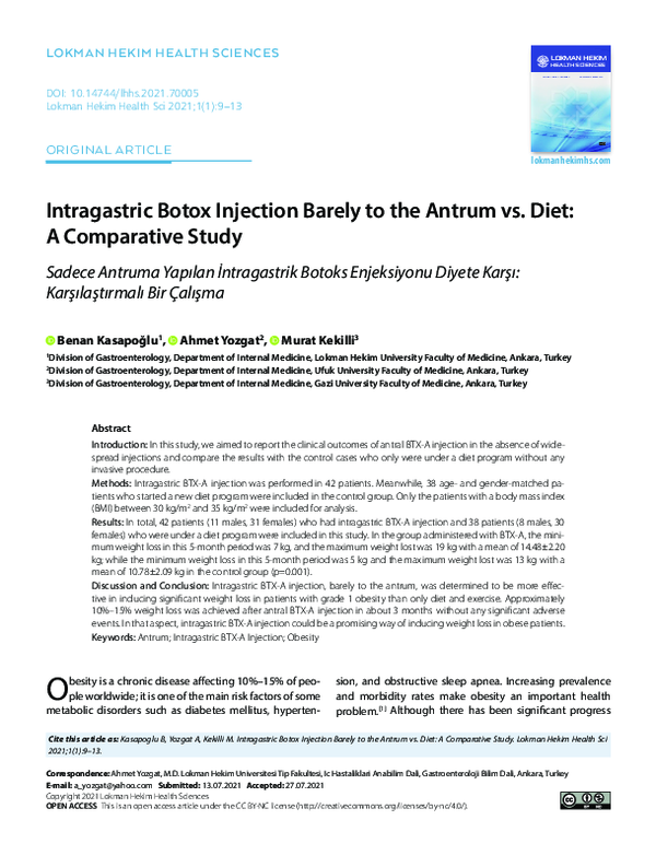 (PDF) Intragastric Botox Injection Barely To the Antrum vs. Diet: A ...