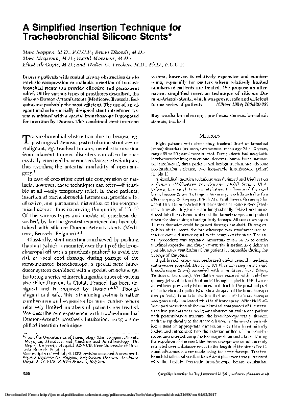 (PDF) A Simplified Insertion Technique for Tracheobronchial Silicone Stents