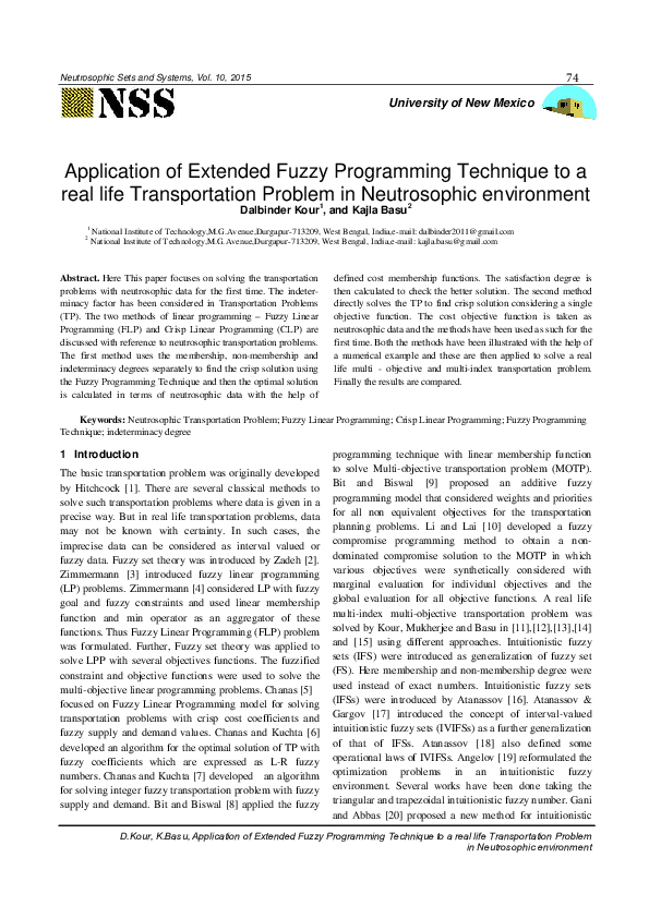 (PDF) Neutrosophic Fuzzy Techniques for Transportation