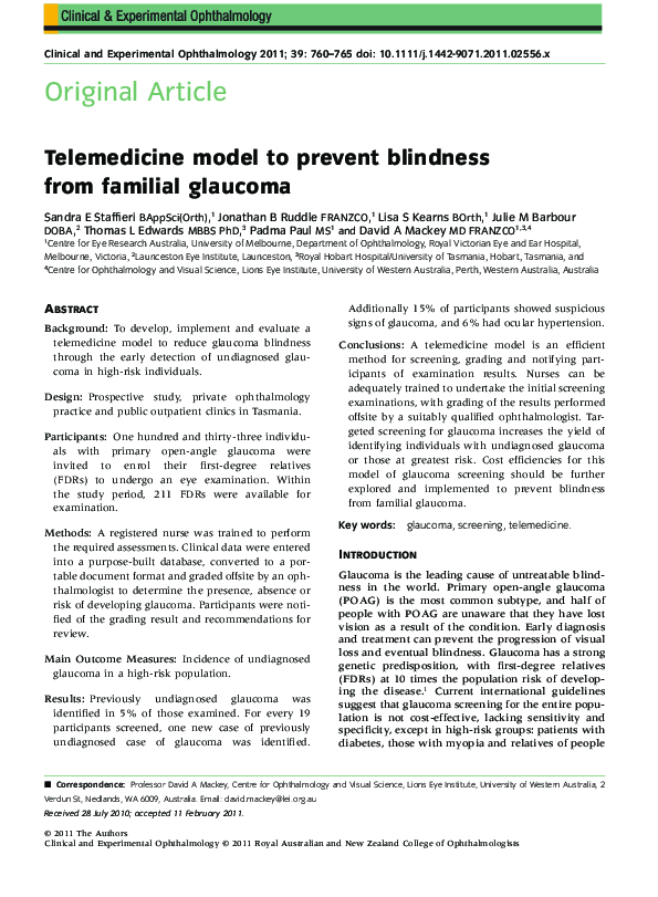 (PDF) Telemedicine model to prevent blindness from familial glaucoma