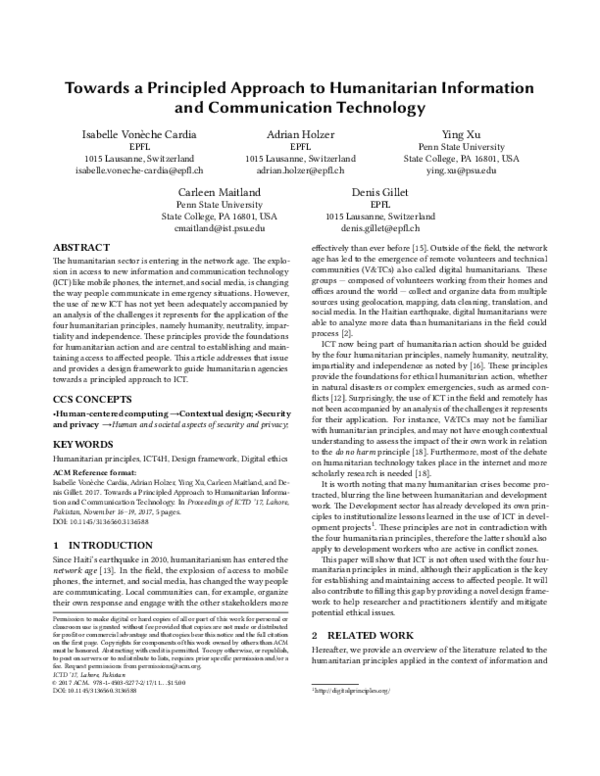 (PDF) Towards a Principled Approach to Humanitarian Information and Communication Technology