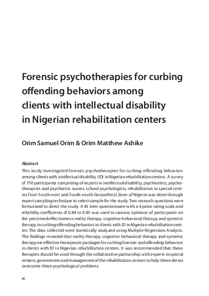 (PDF) Forensic psychotherapies for curbing offending behaviors among ...