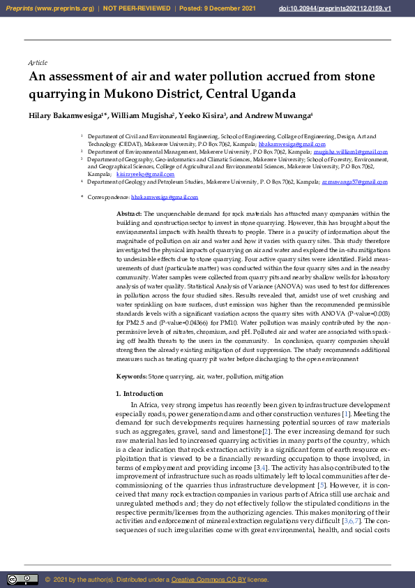 (PDF) An Assessment of Air and Water Pollution Accrued from Stone ...