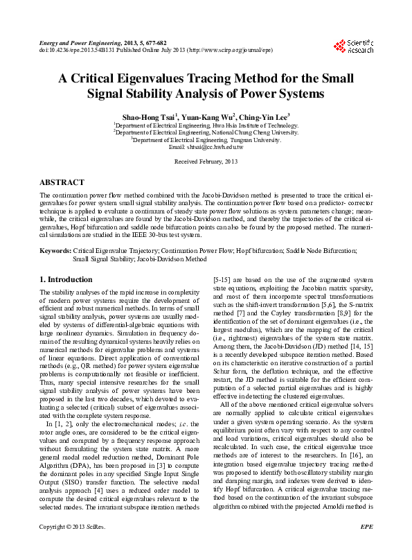 (PDF) A Critical Eigenvalues Tracing Method for the Small Signal Stability Analysis of Power Systems