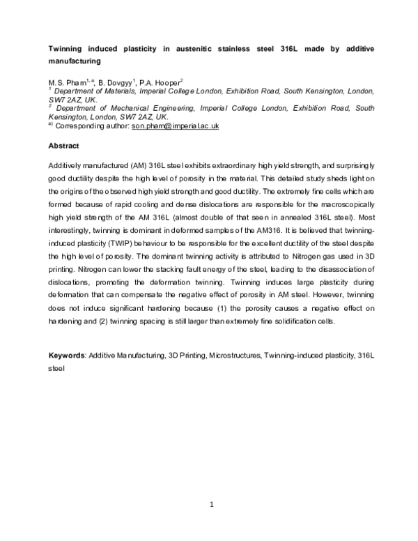 (PDF) Twinning induced plasticity in austenitic stainless steel 316L ...