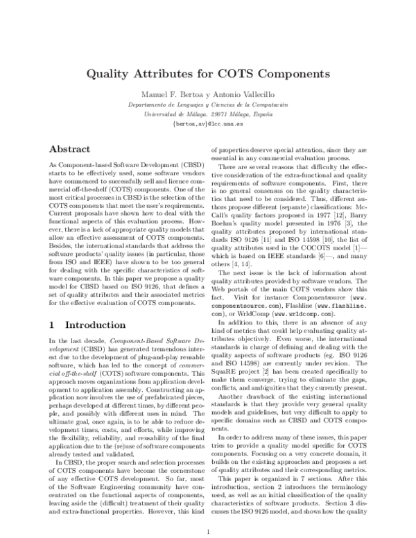 (PDF) Quality attributes for COTS components