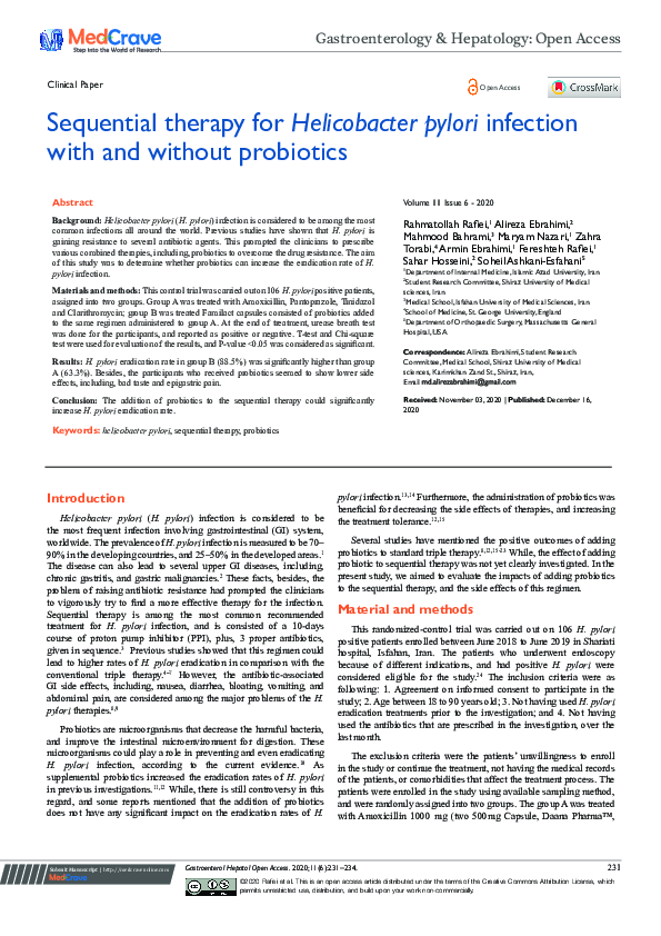 (PDF) Sequential therapy for Helicobacter pylori infection with and ...