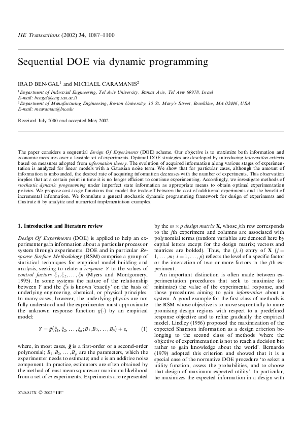 (PDF) Sequential DOE via dynamic programming