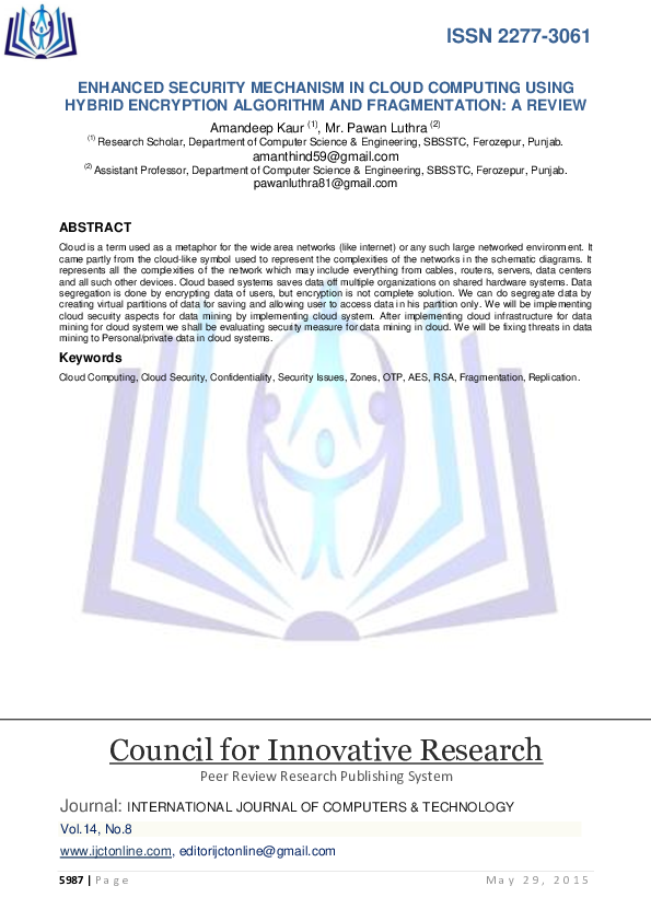 (PDF) Enhanced Security Mechanism in Cloud Computing Using Hybrid Encryption Algorithm and ...