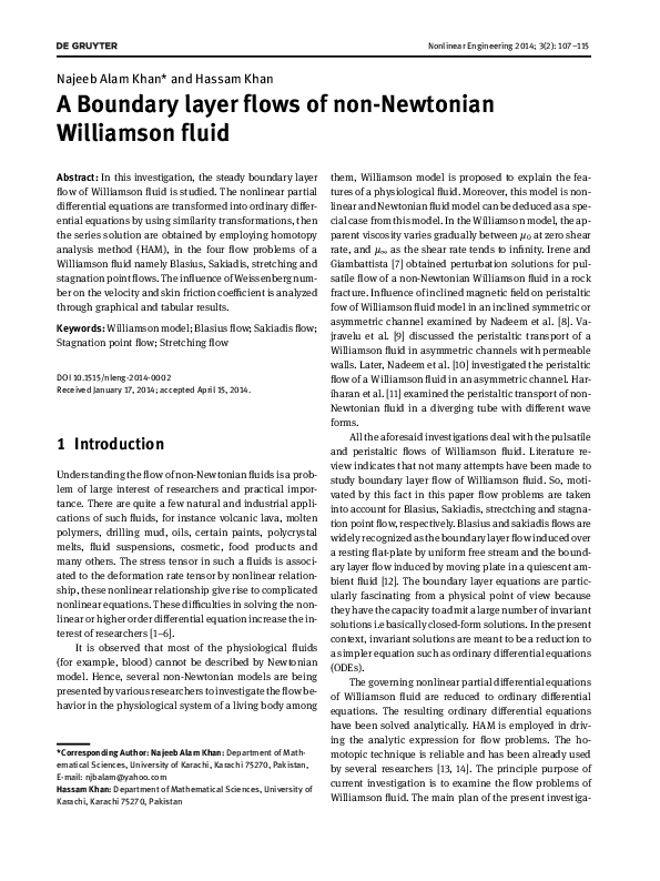 (PDF) A Boundary layer flows of non-Newtonian Williamson fluid