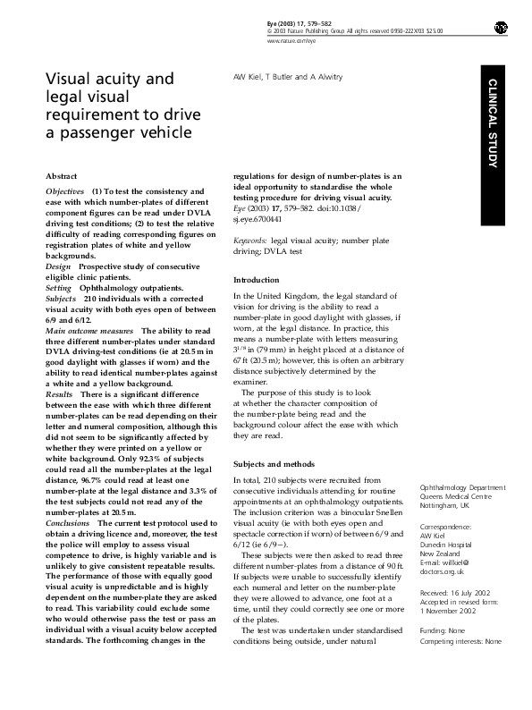 (PDF) Visual acuity and legal visual requirement to drive a passenger ...