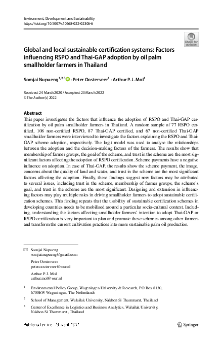 (PDF) Global and local sustainable certification systems: Factors ...