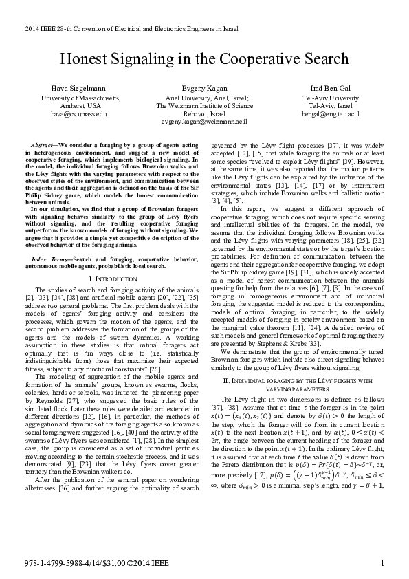 (PDF) Honest signaling in the cooperative search