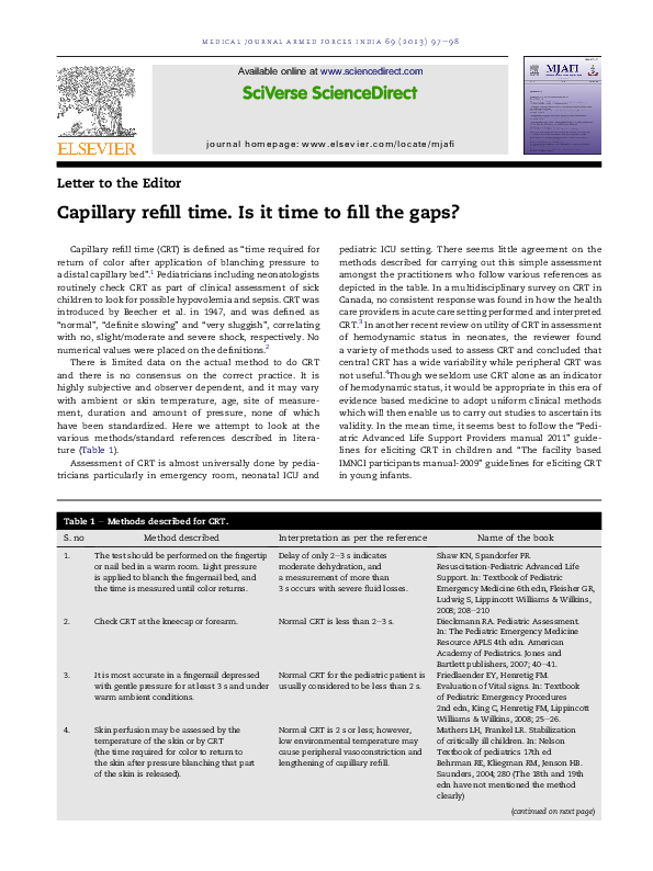 (PDF) Standardizing Capillary Refill Time Assessment