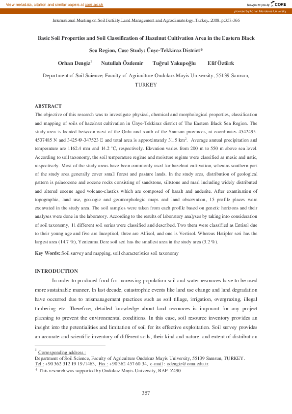 (PDF) Basic Soil Properties and Soil Classification of Hazelnut Cultivation Area in the Eastern ...