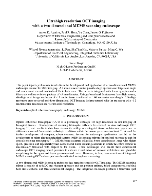 (PDF) Ultrahigh resolution OCT imaging with a two-dimensional MEMS ...