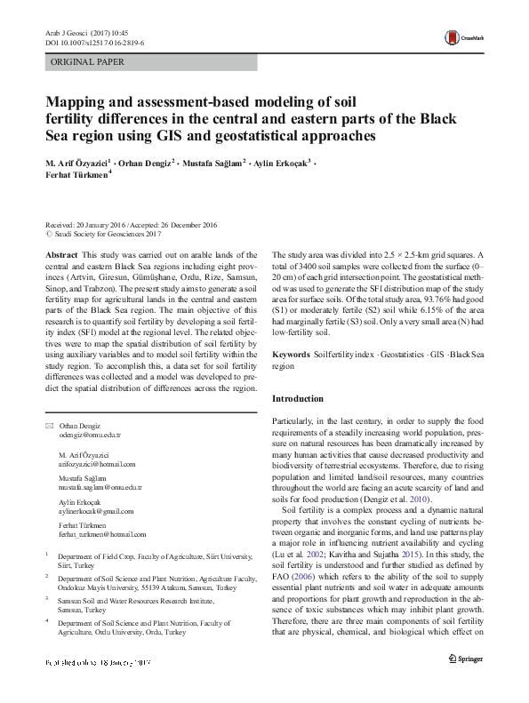 (PDF) Mapping and assessment-based modeling of soil fertility differences in the central and ...