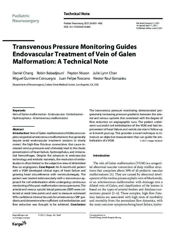 (PDF) Transvenous Pressure Monitoring Guides Endovascular Treatment of ...