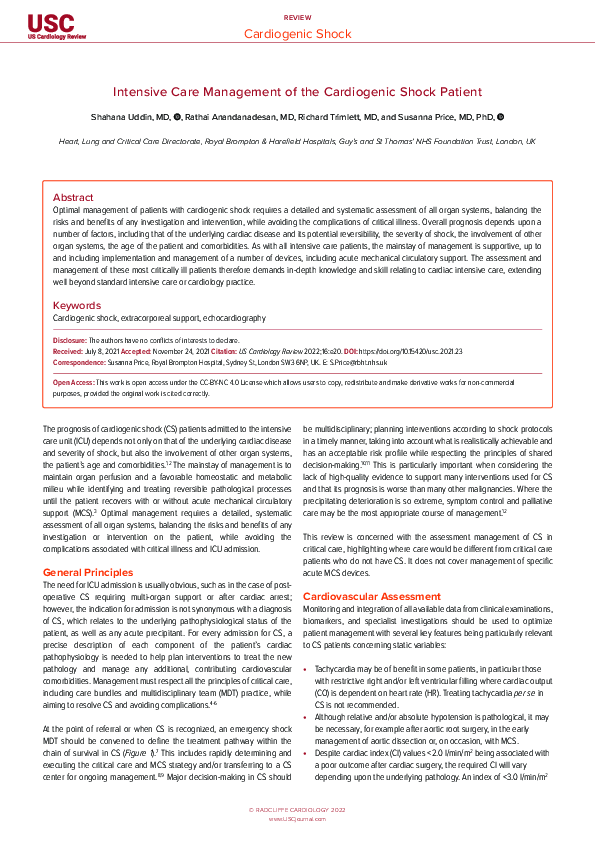 (PDF) Intensive Care Management of the Cardiogenic Shock Patient