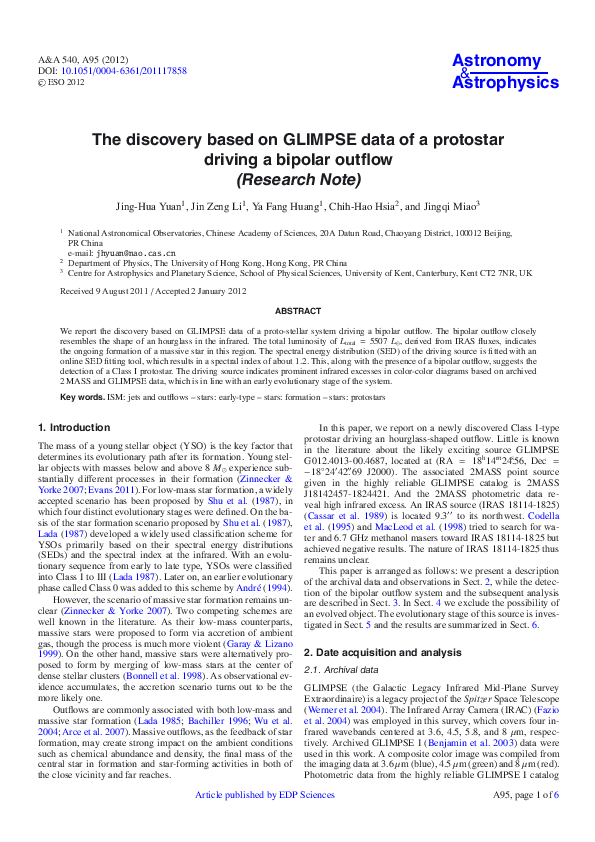 (PDF) The discovery based on GLIMPSE data of a protostar driving a ...