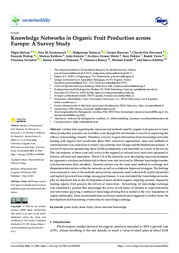 (PDF) Knowledge Networks in Organic Fruit Production across Europe: A Survey Study