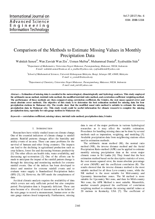 (PDF) Estimating Missing Precipitation Data Methods