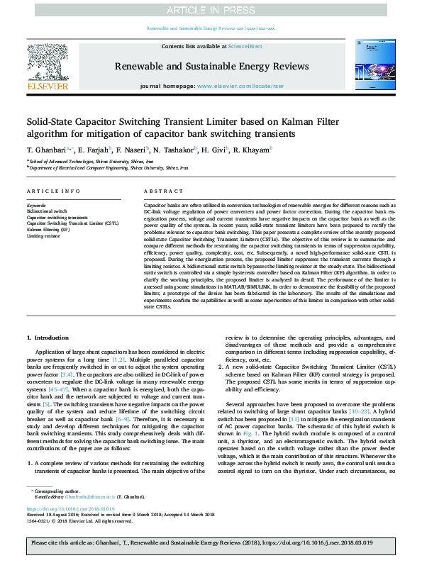 (PDF) Solid-State Capacitor Switching Transient Limiter based on Kalman ...