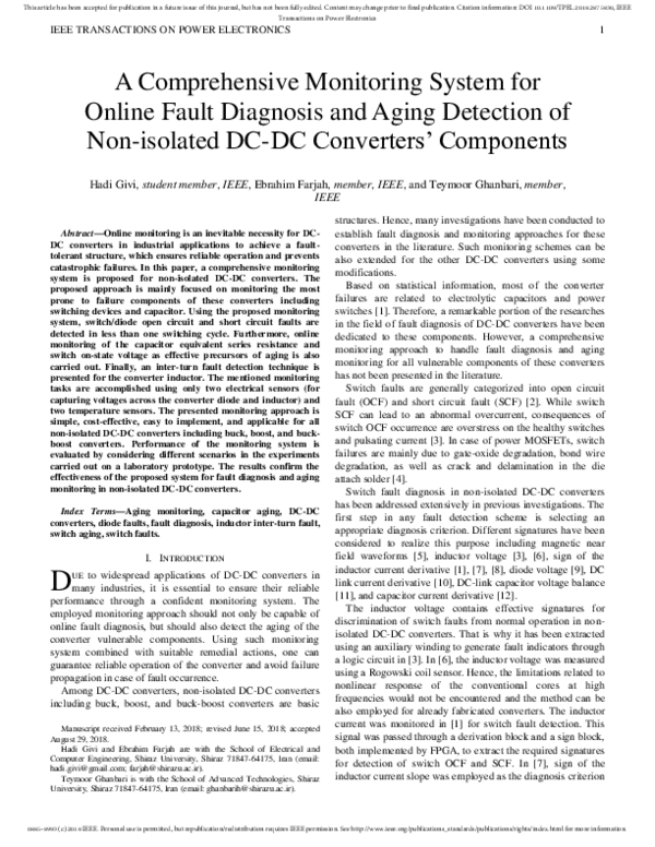 (PDF) A Comprehensive Monitoring System for Online Fault Diagnosis and Aging Detection of Non ...