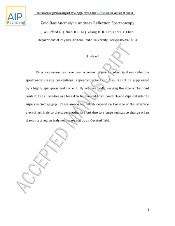(PDF) Zero bias anomaly in Andreev reflection spectroscopy