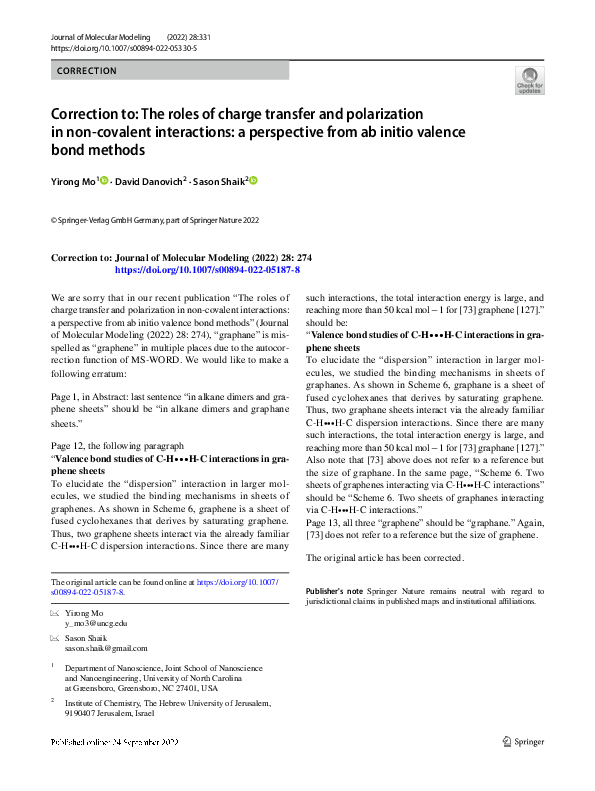 (PDF) Correction to: The roles of charge transfer and polarization in ...
