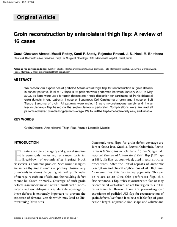 (PDF) Groin reconstruction by anterolateral thigh flap: A review of 16 ...