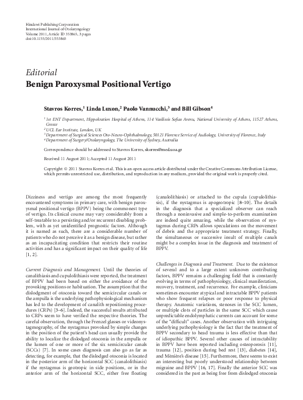 (PDF) Benign paroxysmal vertigo