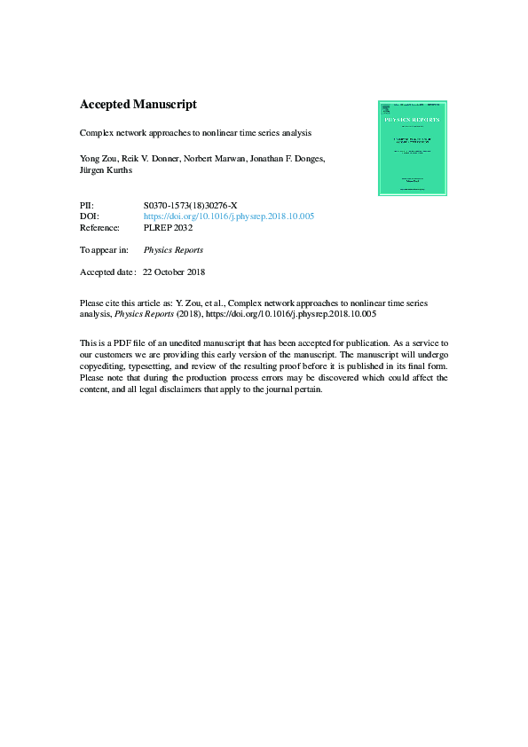 Pdf Complex Network Approaches To Nonlinear Time Series Analysis