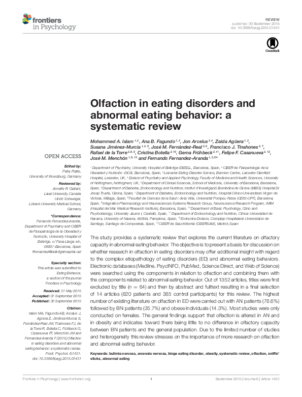 (PDF) Olfaction in eating disorders and abnormal eating behavior: a systematic review