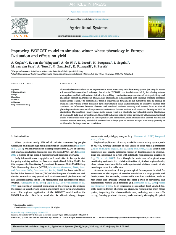 (PDF) Improving WOFOST model to simulate winter wheat phenology in ...