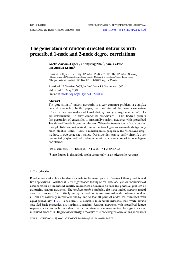 (PDF) The generation of random directed networks with prescribed 1-node and 2-node degree ...