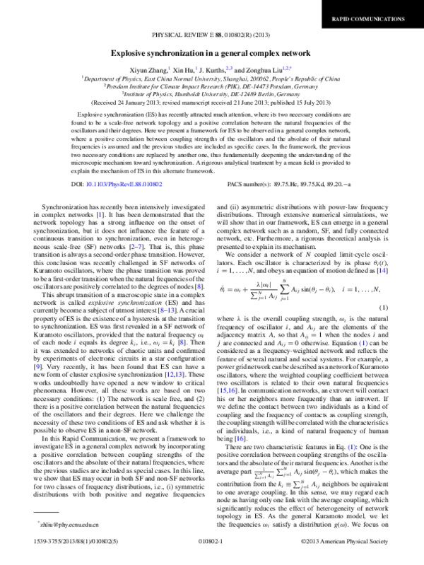 (PDF) Explosive synchronization in a general complex network | Jurgen ...