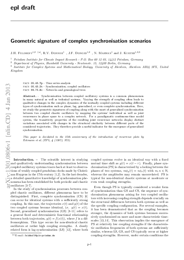 (PDF) Geometric signature of complex synchronisation scenarios