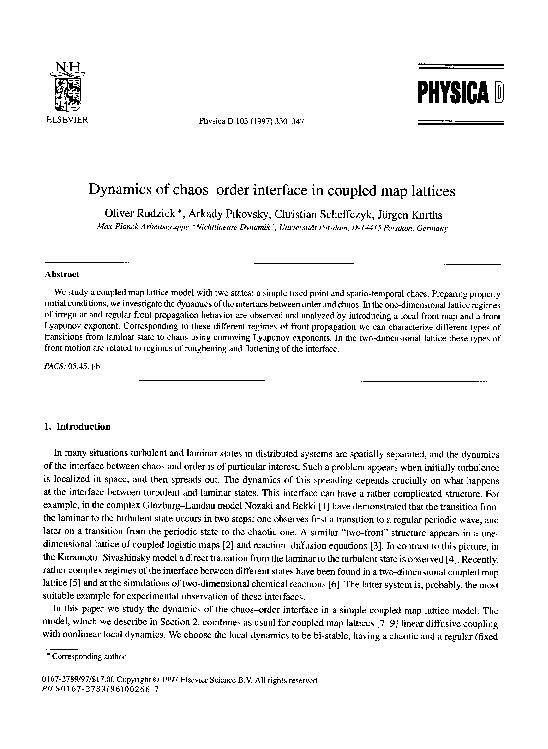 Pdf Dynamics Of Chaos Order Interface In Coupled Map Lattices