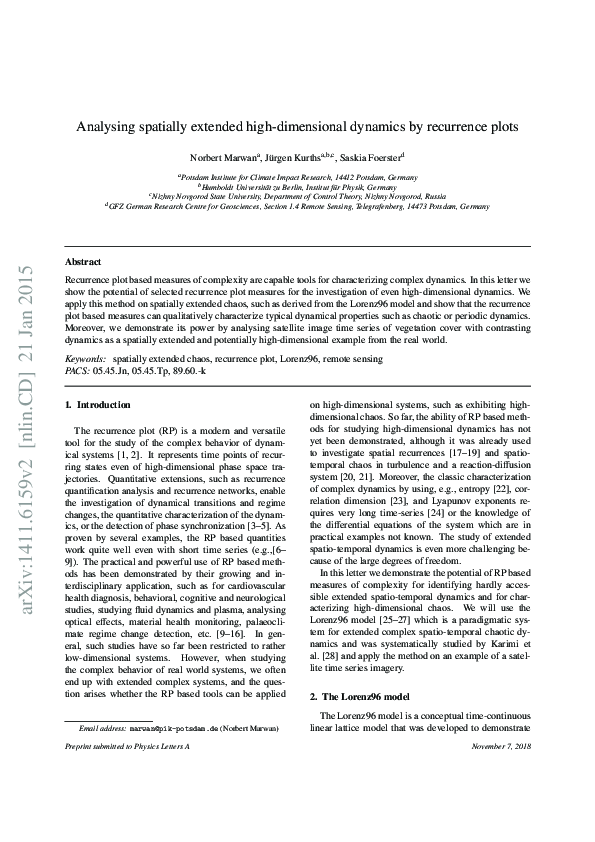 (PDF) Analysing spatially extended high-dimensional dynamics by ...